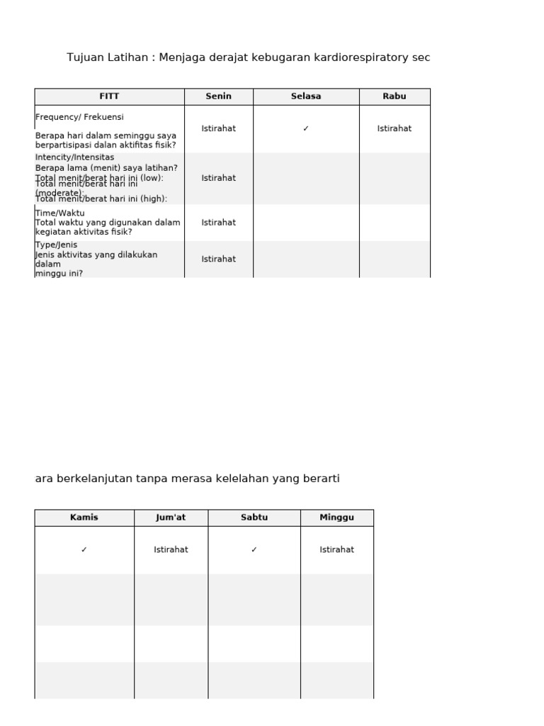 Tabel Latihan Program Kebugaran Jasmani FITT | PDF