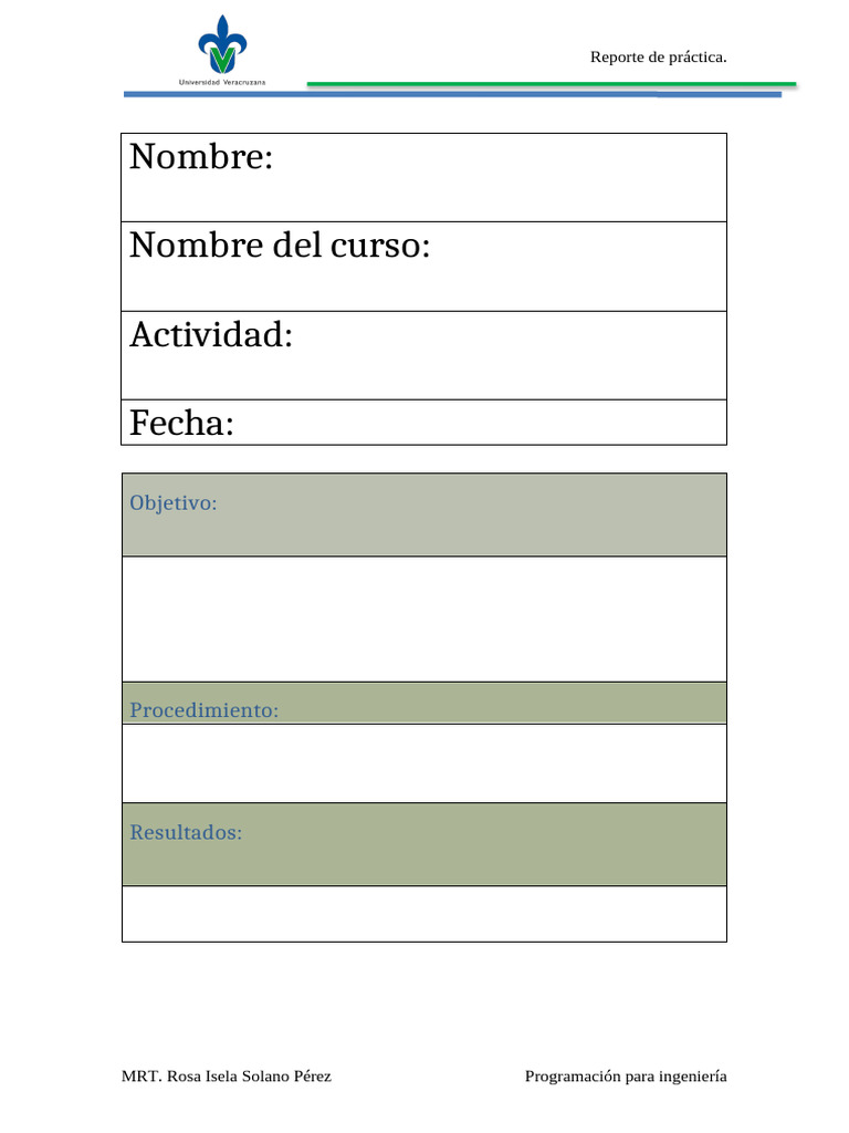 Formato reporte Programación | PDF