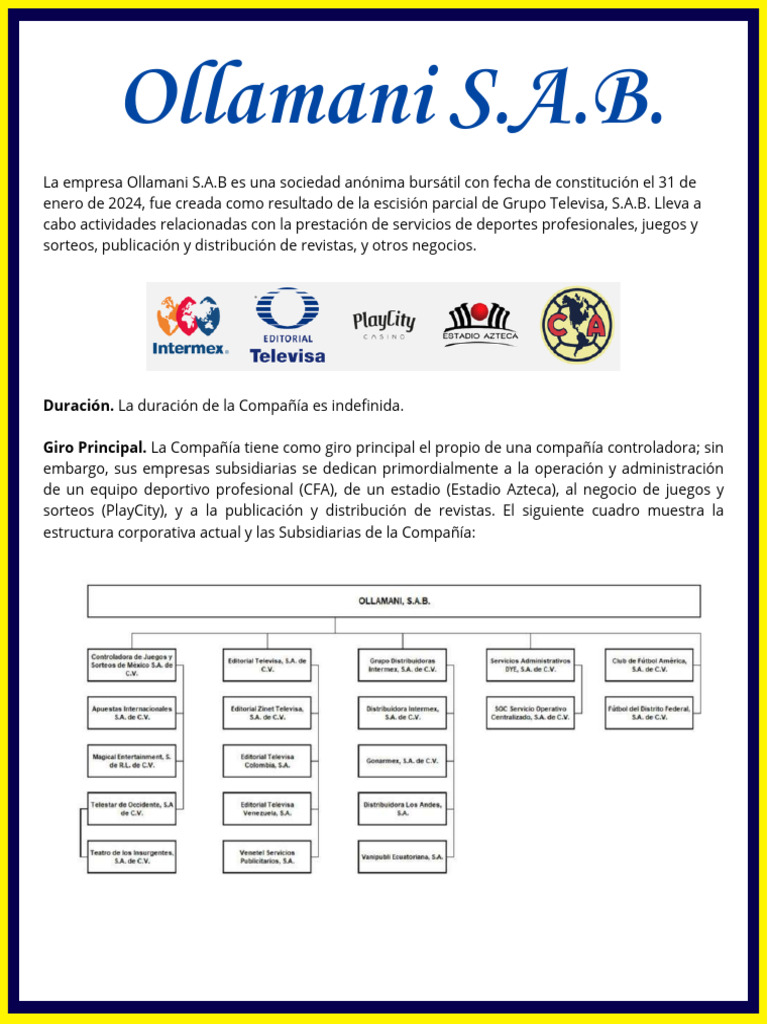 Ollamani S.A.B: Análisis Corporativo y Financiero | PDF | Compartir ...