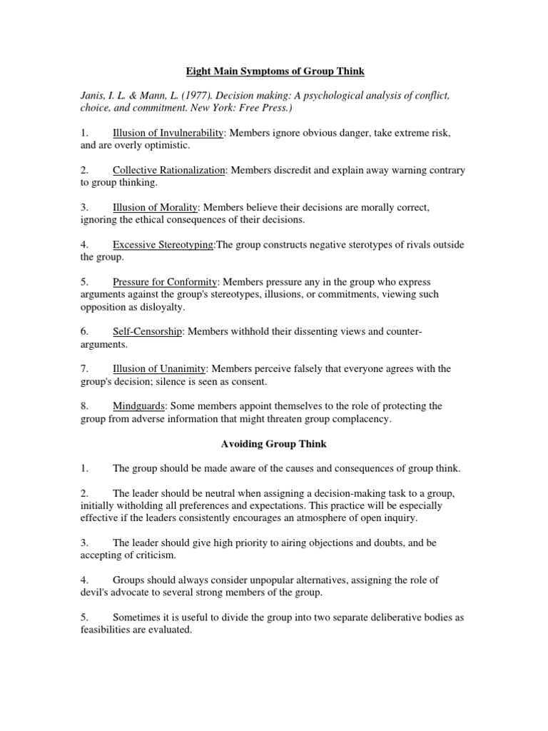8 Symptoms Group Think | PDF