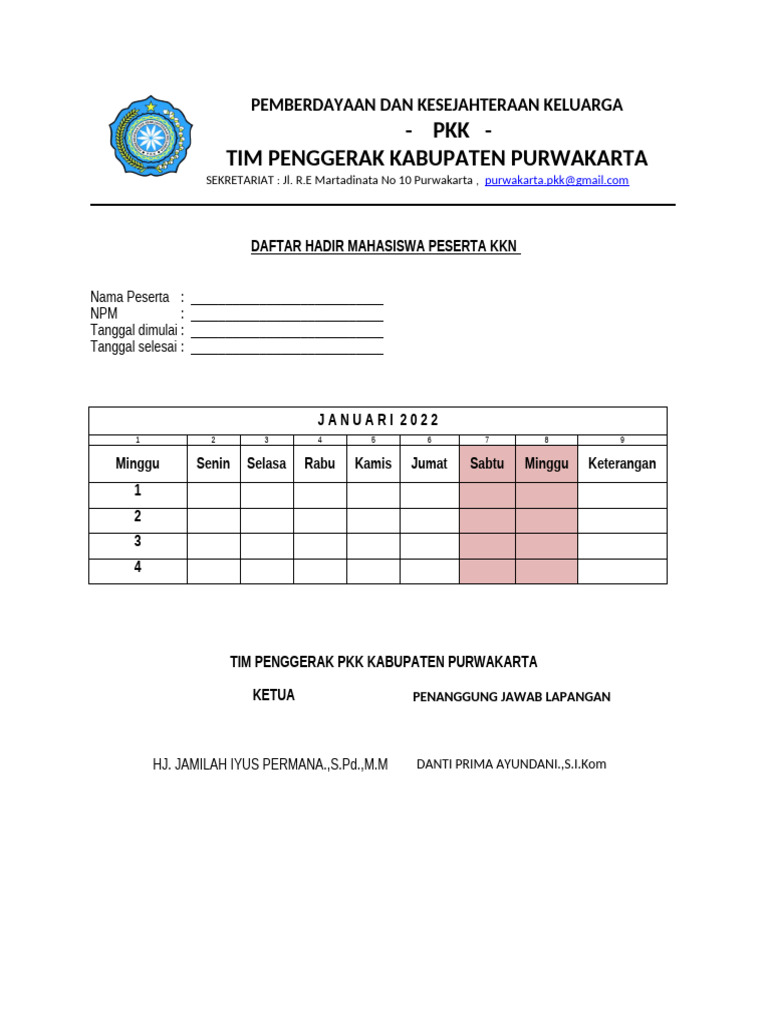 DAFTAR HADIR MAHASISWA KKN DI PKK | PDF