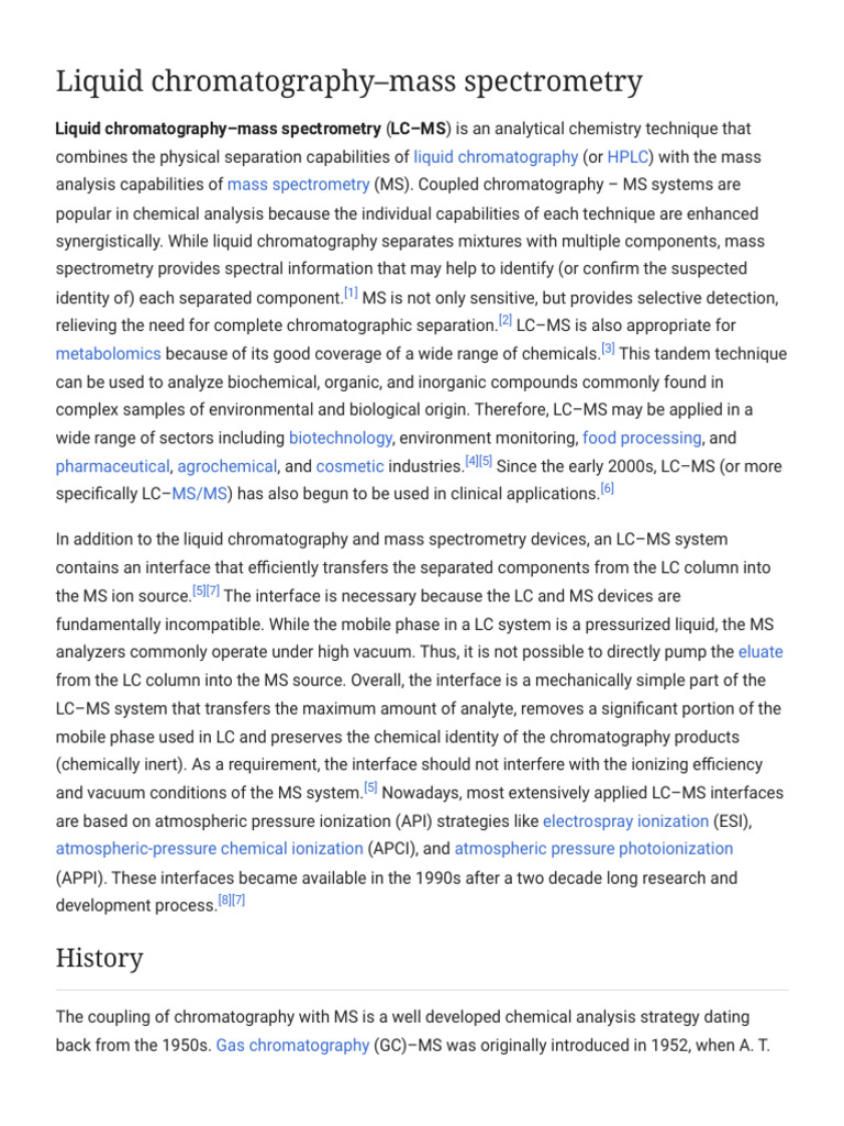 Liquid Chromatography-Mass Spectrometry - Wikipedia | PDF | Liquid Chromatography–Mass ...