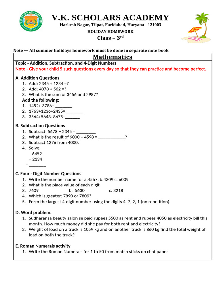 3rd HOLIDAY HOMEWORKS CLASS 3rd | PDF | English Language | Leaf