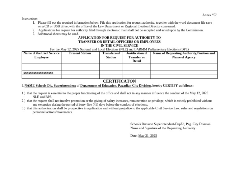 DepED-Pag. City Div.-BAN ON TRANSFER 2025 FORM May 21, 2025 | PDF ...