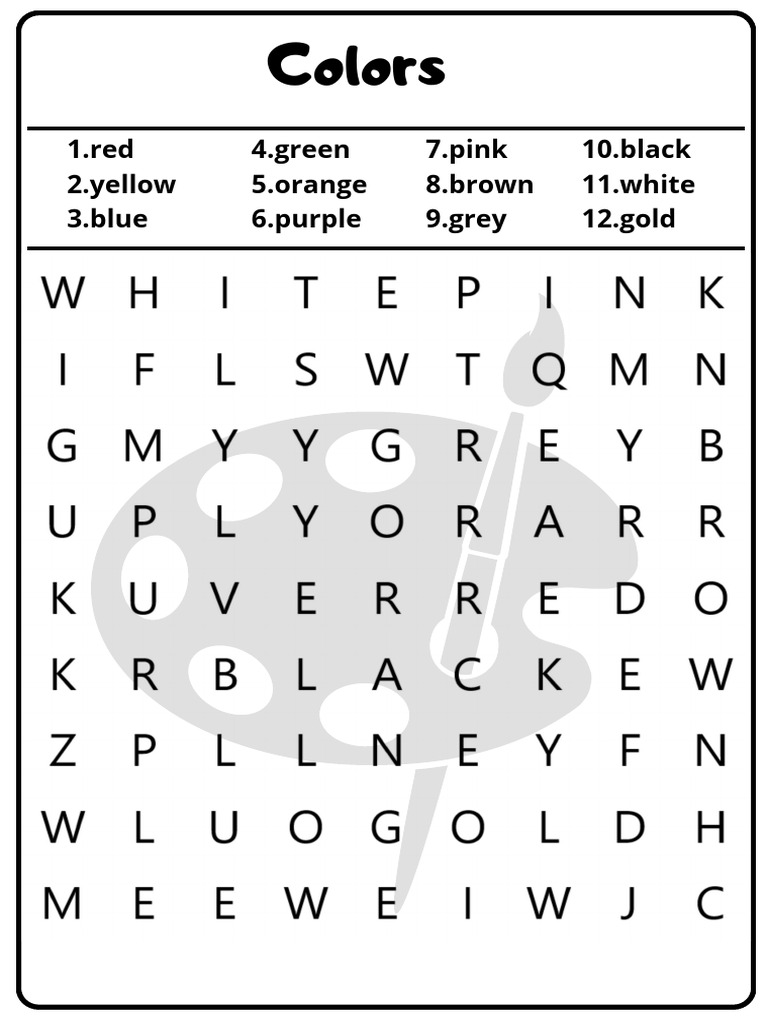 6 Colors Word Search 12 Words | PDF