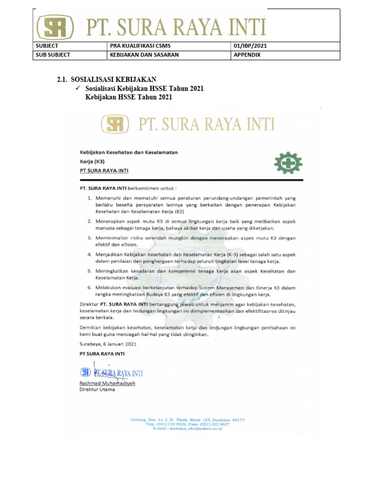 Pt Sura Raya Inti 2.1 Sosialisasi Kebijakan | PDF