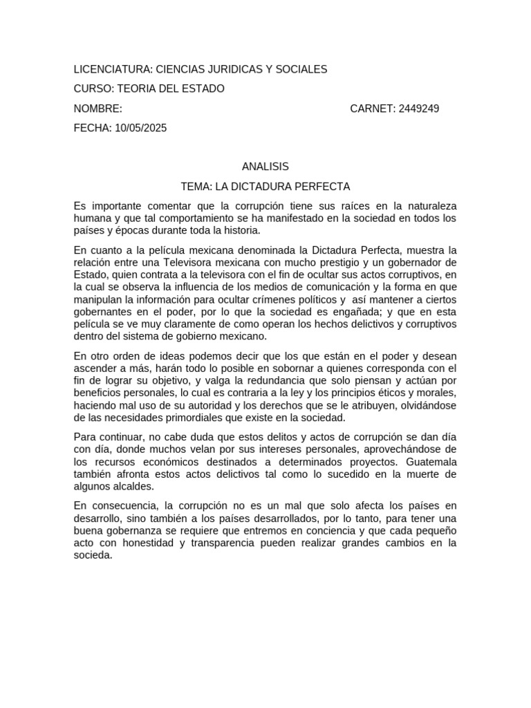 Analisis La Dictadura Perfecta | PDF