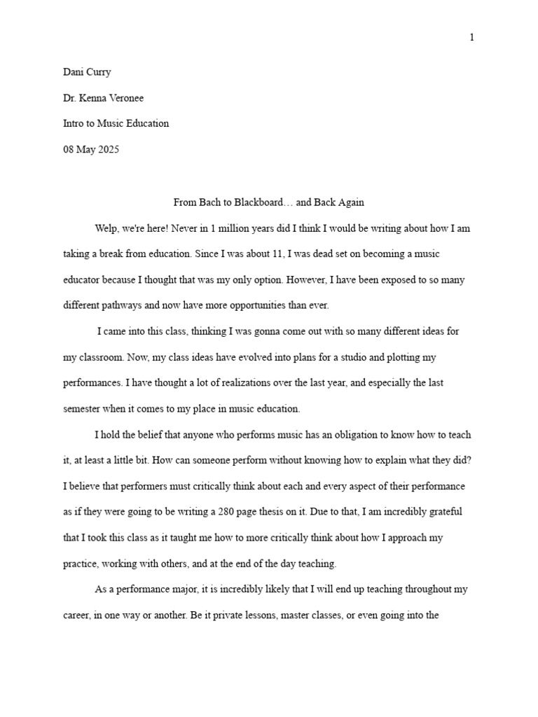 Reflection Paper Dani Curry | PDF | Human Communication | Education Theory