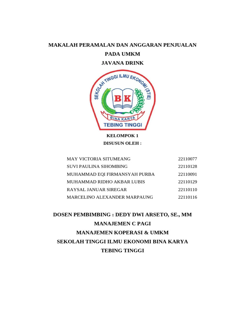 Peramalan Penjualan Javana Drink UMKM | PDF