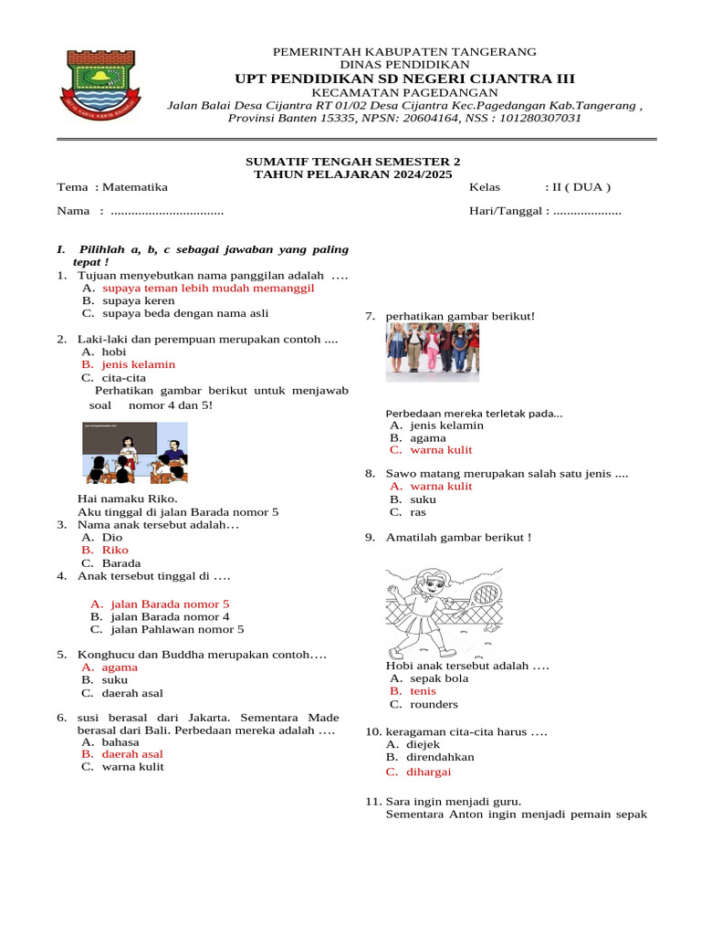 Soal Pend - Pancasila Pts Smester 2 Kls 2 | PDF