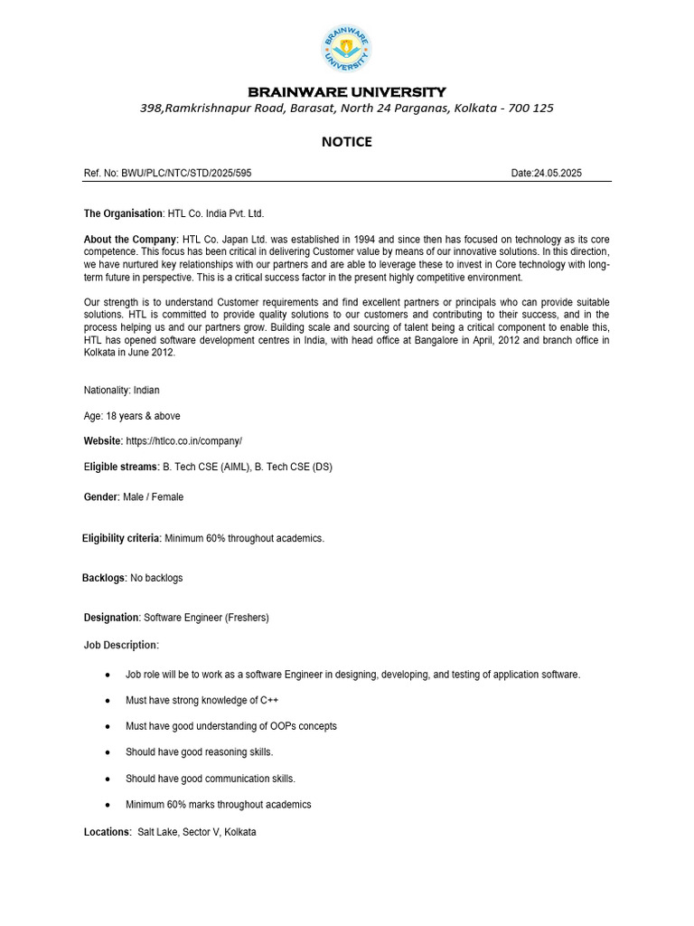 BWU 2025 Pass Out Notice - HTL | PDF
