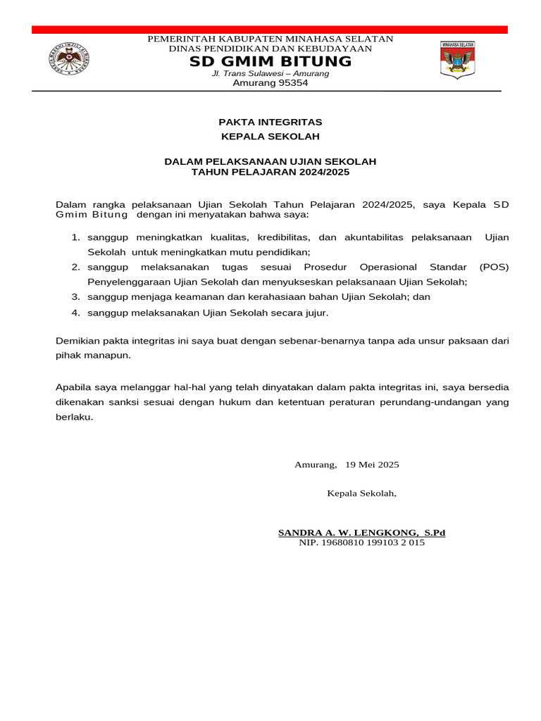 Pakta Integritas Us - 2025 | PDF