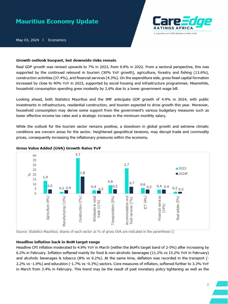 Mauritius Economy May 2024 | PDF | Inflation | Government Budget Balance