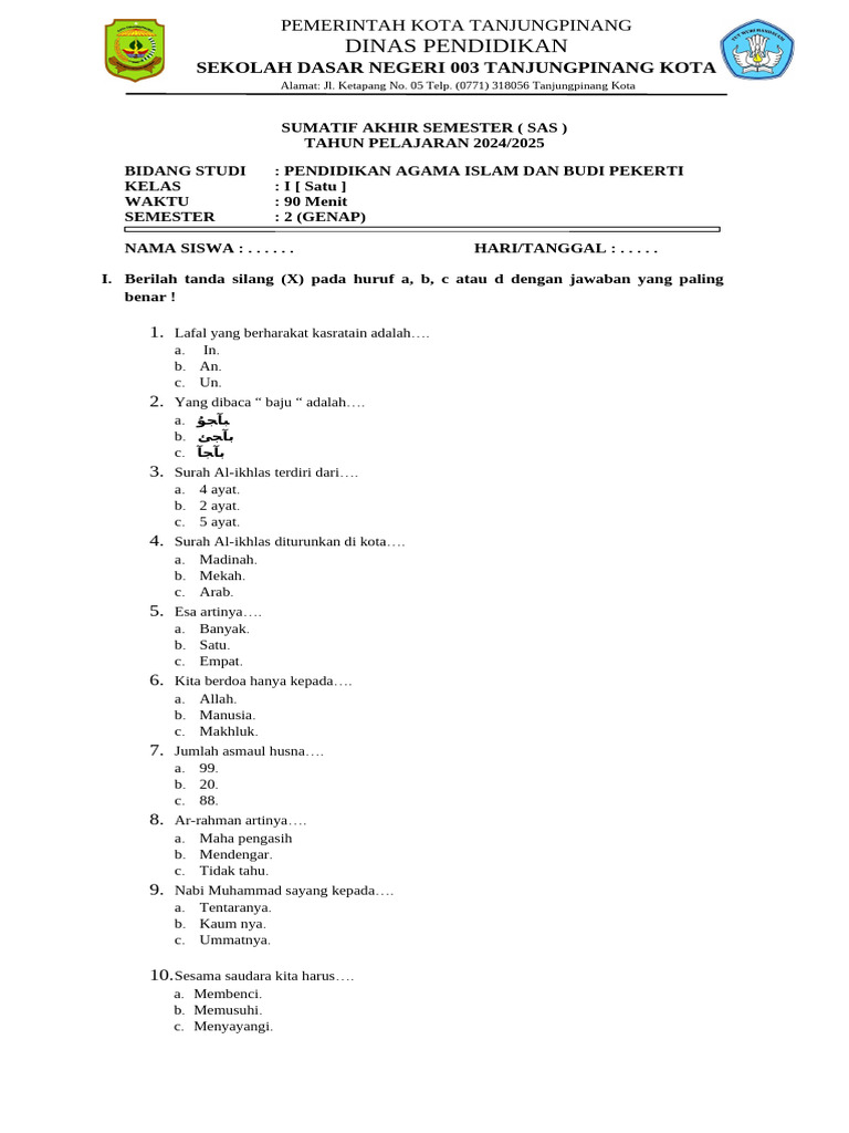 Master Soal Kelas 1 | PDF