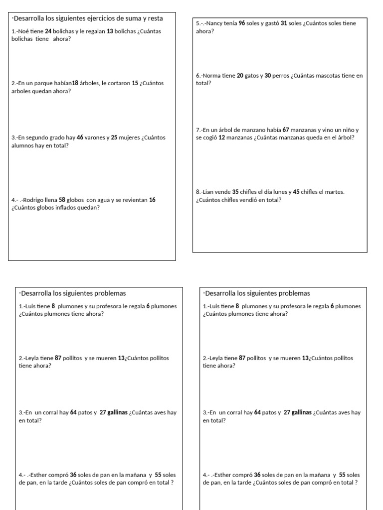 Ficha Ejercicios de Suma y Resta | PDF