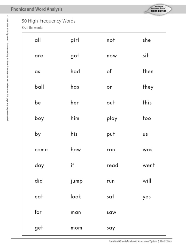 Fountas & Pinnell Sight Words List | PDF | Behavior Modification ...