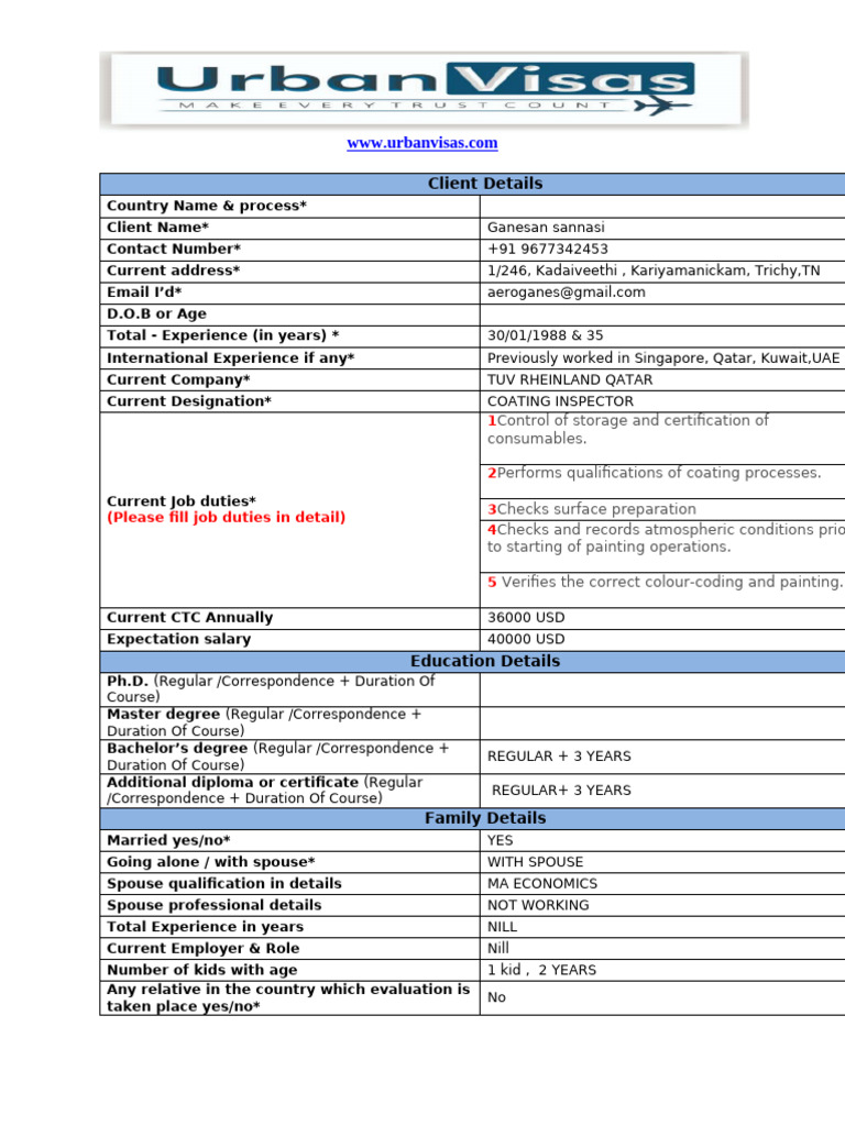 Evulation Form Urban Visa | PDF | Academic Degree | Vocational Education