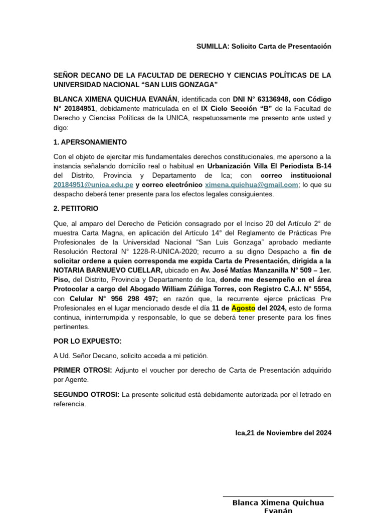 soli. Carta de Presentación | PDF
