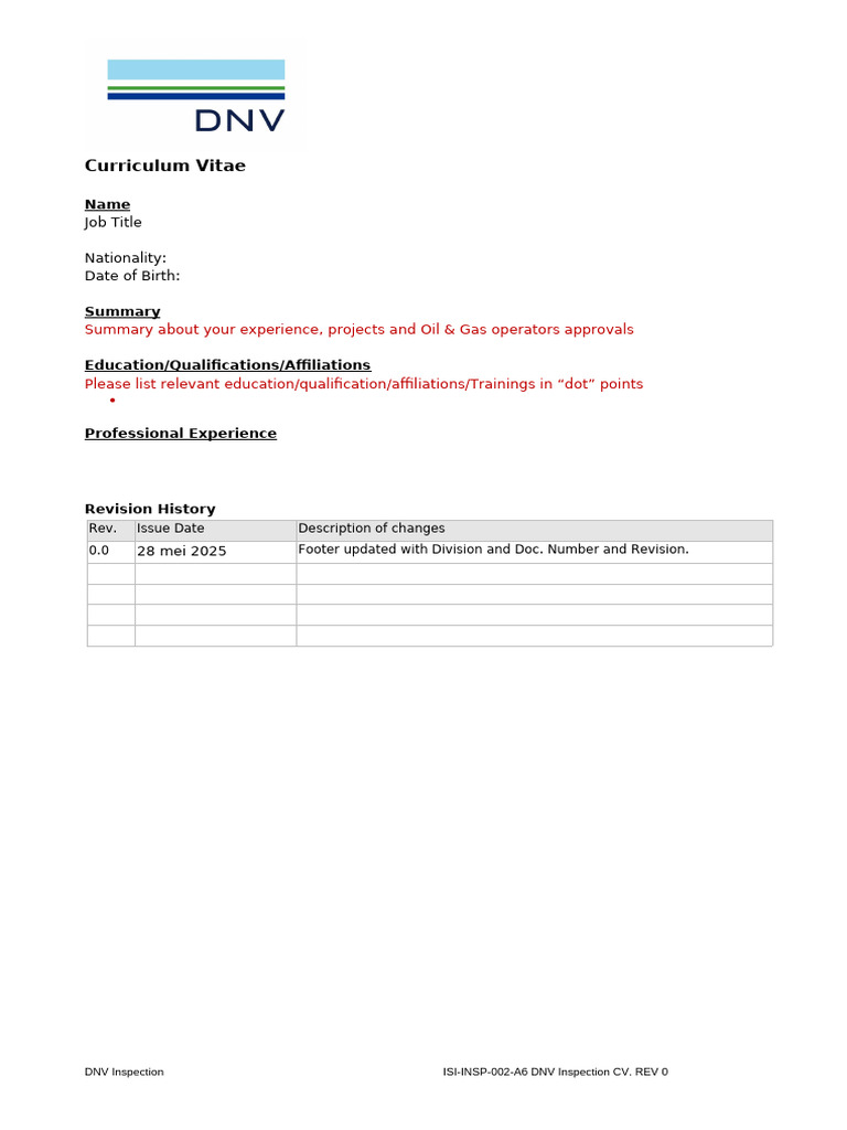 ISI-INSP-5-4-A6 DNV Inspection CV | PDF