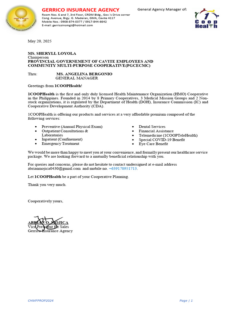 1coop Hmo Proposal For Provincial Government of Cavite 2 | PDF ...