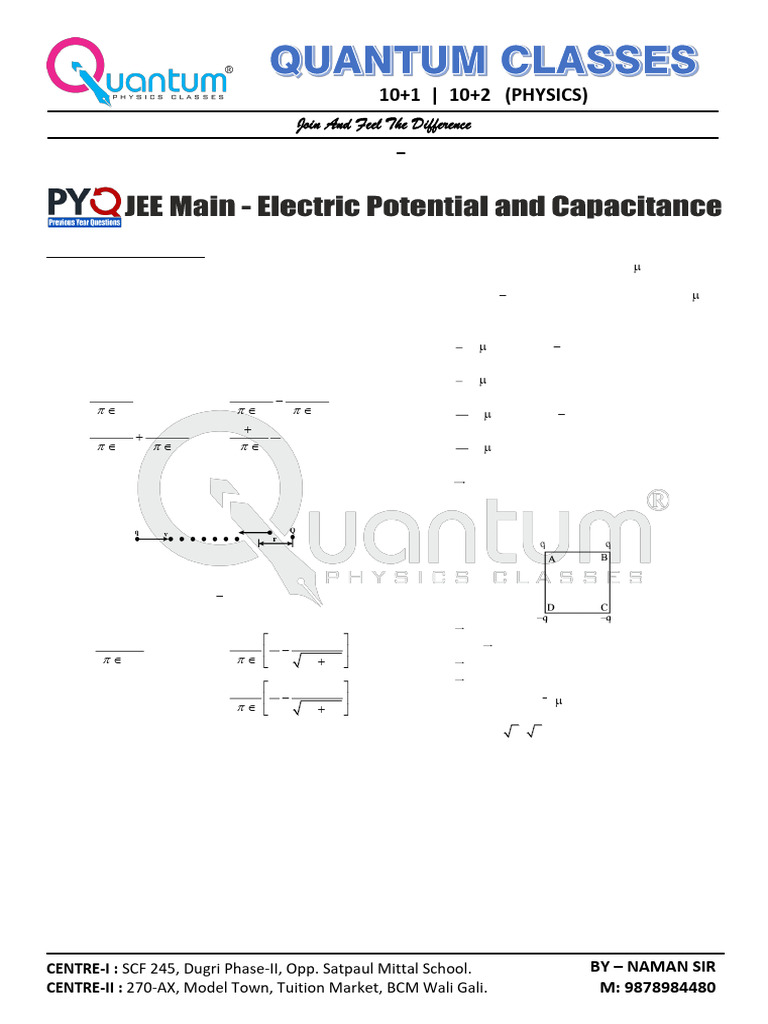 PYQ JEE-1 Electric Potential and Dipole & Capacitance | PDF | Capacitor ...