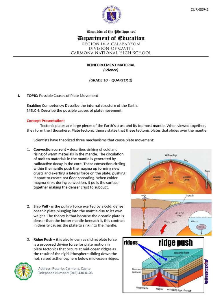MELC 4-Reinforcement Material | PDF | Plate Tectonics | Convection