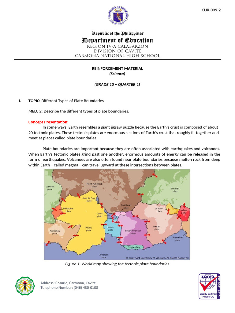 MELC 2-Reinforcement Material | PDF | Plate Tectonics | Tectonics