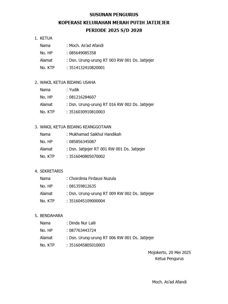 Daftar Susunan Pengurus | PDF