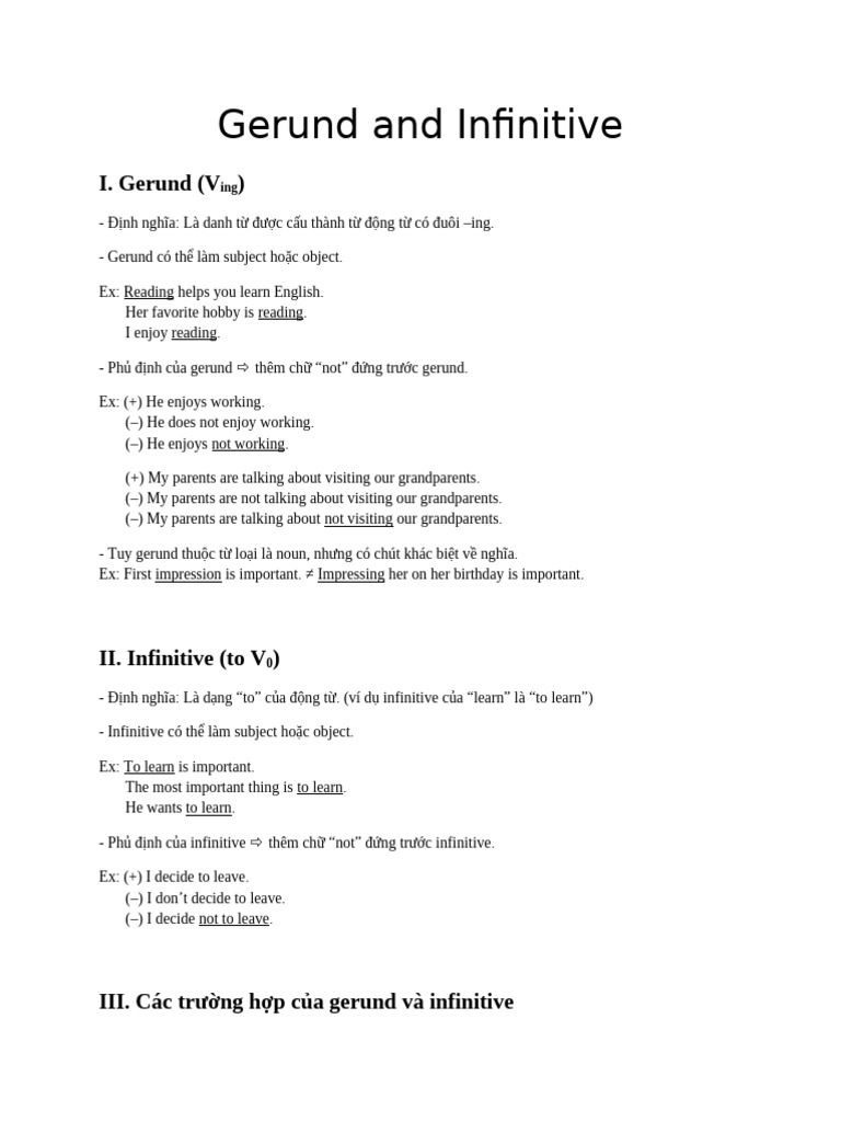 Gerund and Infinitive Notes | PDF | Verb | Object (Grammar)
