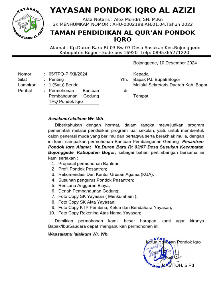 DRAF PROPOSAL Pondok Iqro | PDF