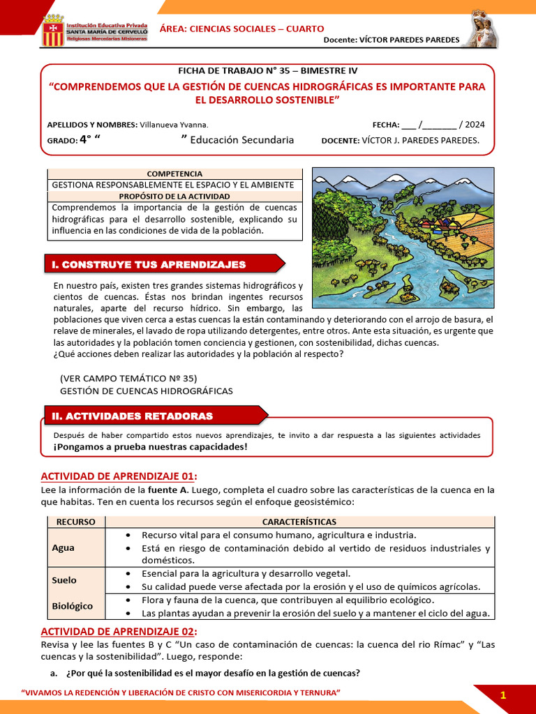 Ficha35-CCSS-4-GestionCuencasHidrograficas | PDF | Sustentabilidad | Agua