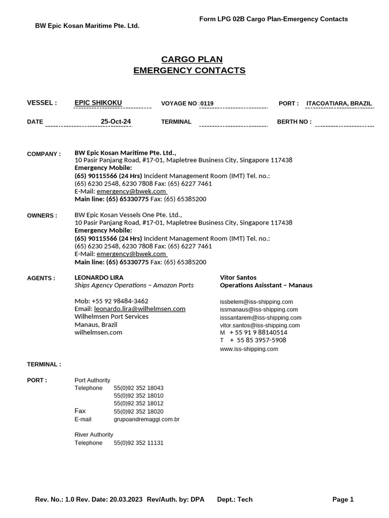 All Cargo Plan-Emergency Contacts | PDF | Brazil