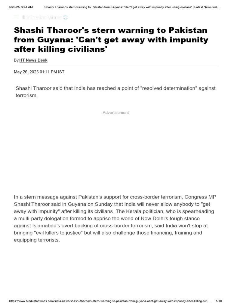 Shashi Tharoor's Stern Warning | PDF