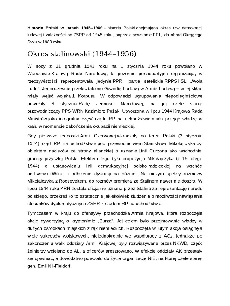 Historia Polski W Latach 1945 | PDF