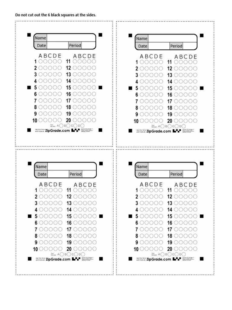 ZipGrade 20 Item Template | PDF