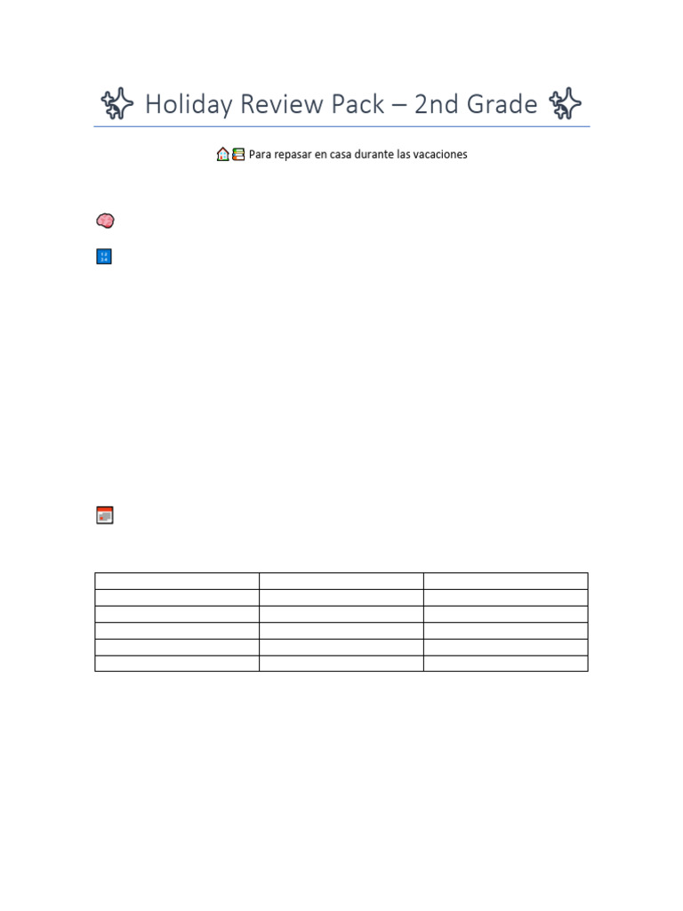 Holiday Review Pack - 2nd Grade | PDF