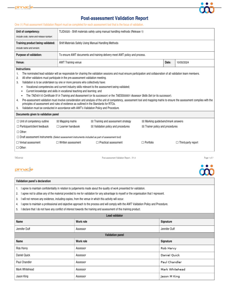 Post-Assessment Validation Report for TLID0020 | PDF | Evidence | Learning