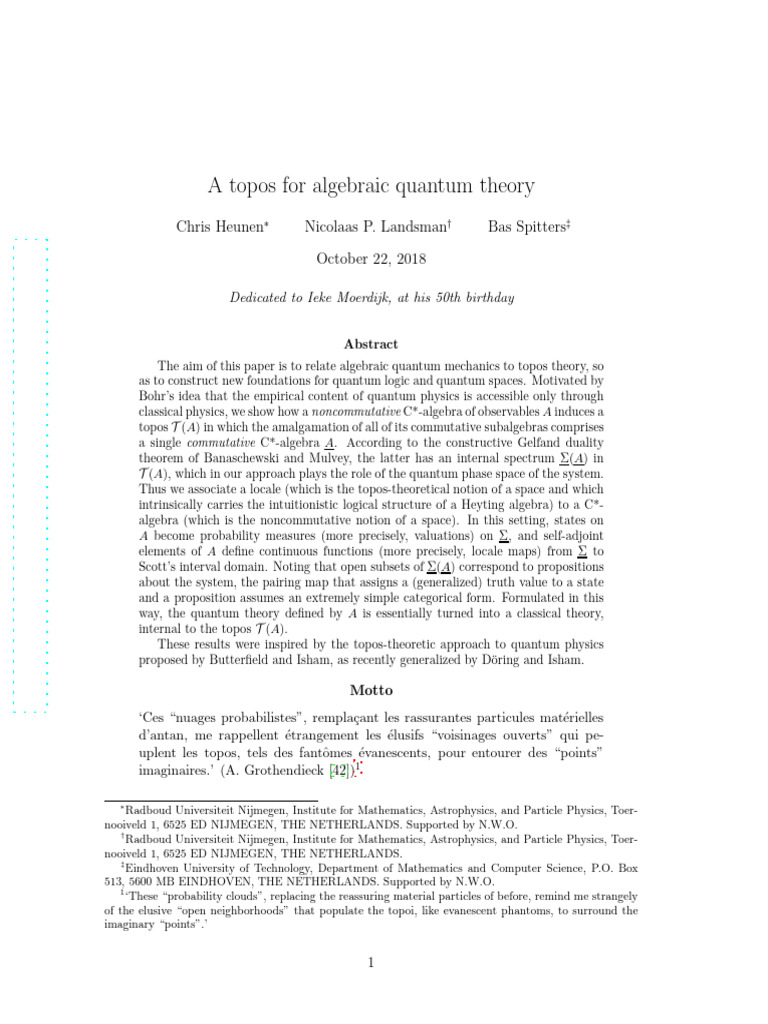 A Topos For Algebraic Quantum Theory: Chris Heunen Nicolaas P. Landsman ...