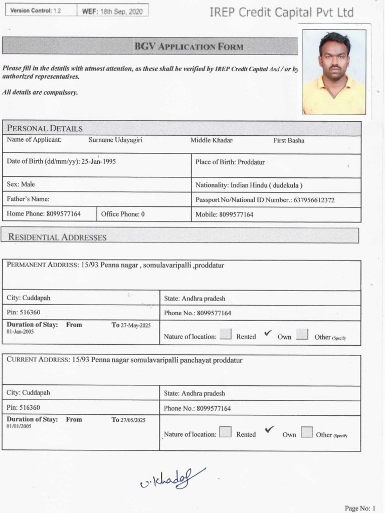 BGV Application Form | PDF