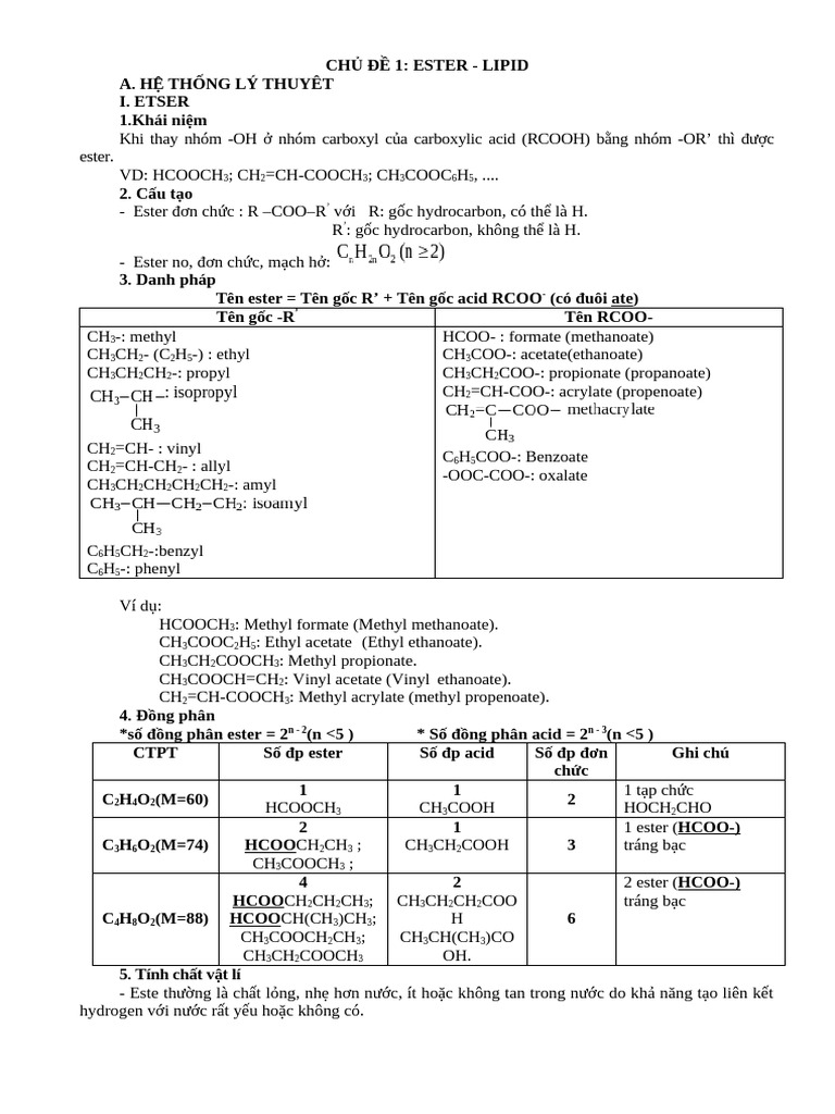 Pbl2. Cđ7. Ester-Lipid | PDF