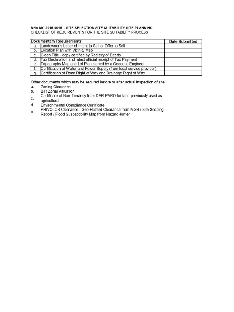 Site Suitability Requirements | PDF
