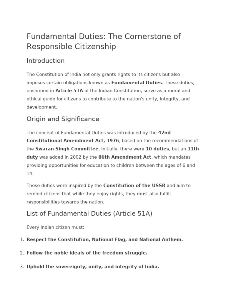 Importance of Fundamental Duties in India | PDF | Citizenship | Justice