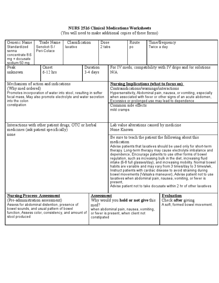 Senokot-S | Constipation | Nausea