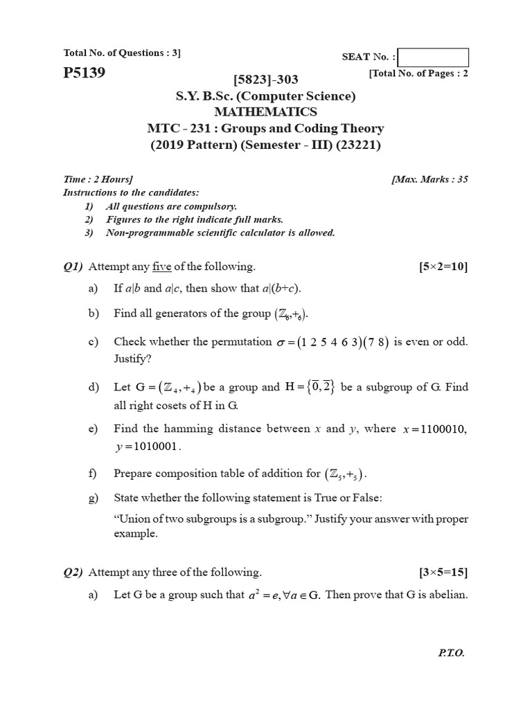 B.SC ( COMPUTER SCIENCE ) 2019 PATTERN | PDF | Group (Mathematics) | Integral
