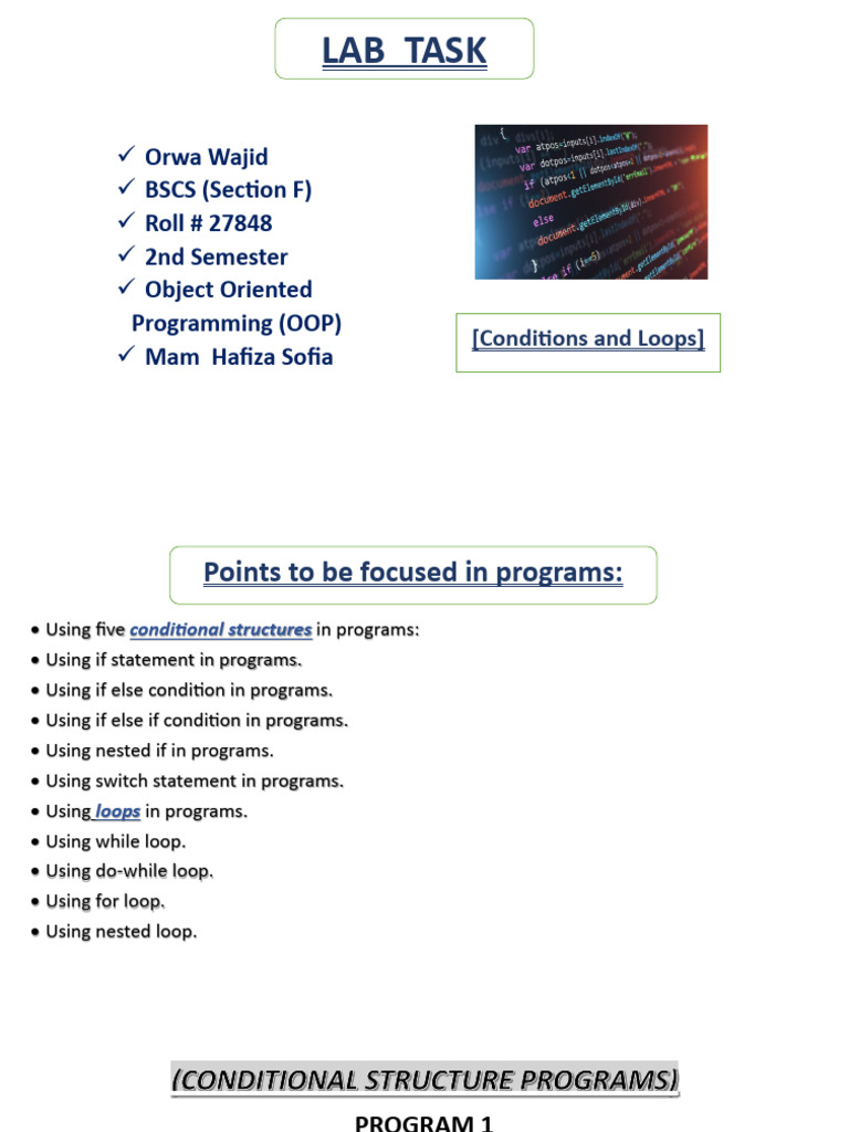 OOP Conditional Structures and Loops | PDF | Namespace | Object Oriented Programming