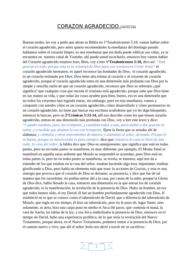 Corazon Agradecido | PDF | Oración | Dios