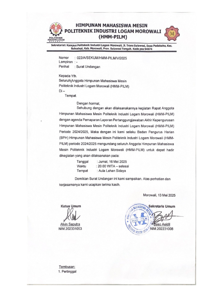 Surat Undangan Rapat Anggota (HMM-PILM) | PDF