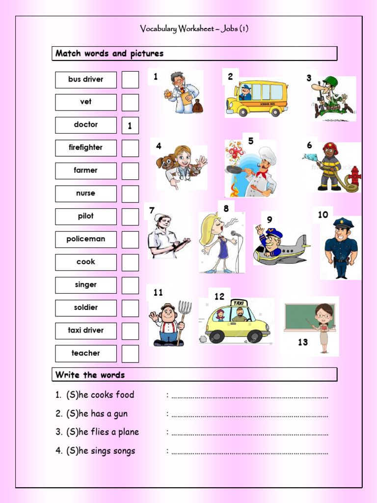 Jobs Vocabulary Matching Worksheet | PDF
