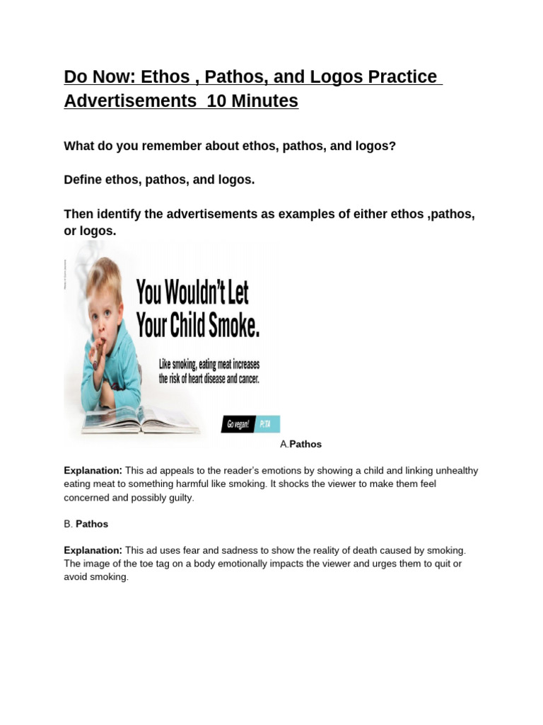 Copia de Do Now_ Ethos , Pathos, And Logos Practice Advertisements | PDF