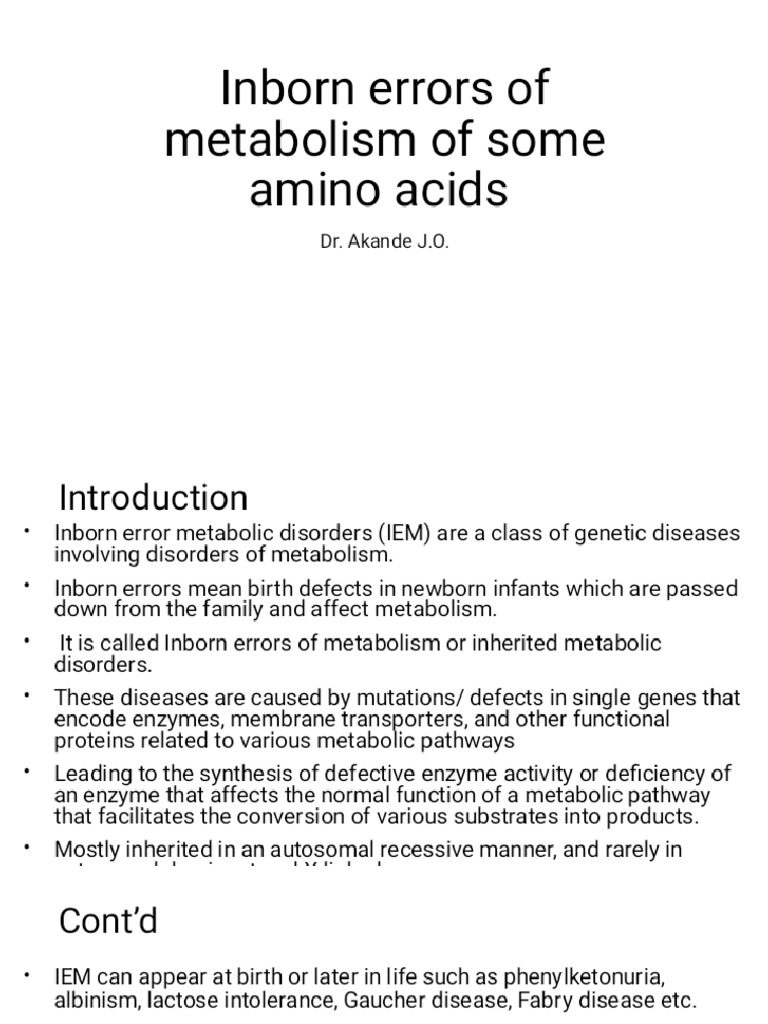 Inborn Errors of Some Amino Acid | PDF